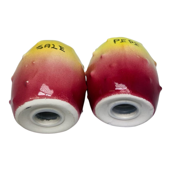 Salt and pepper shaker in fine ceramic, shaped like a prickly pear wit ...