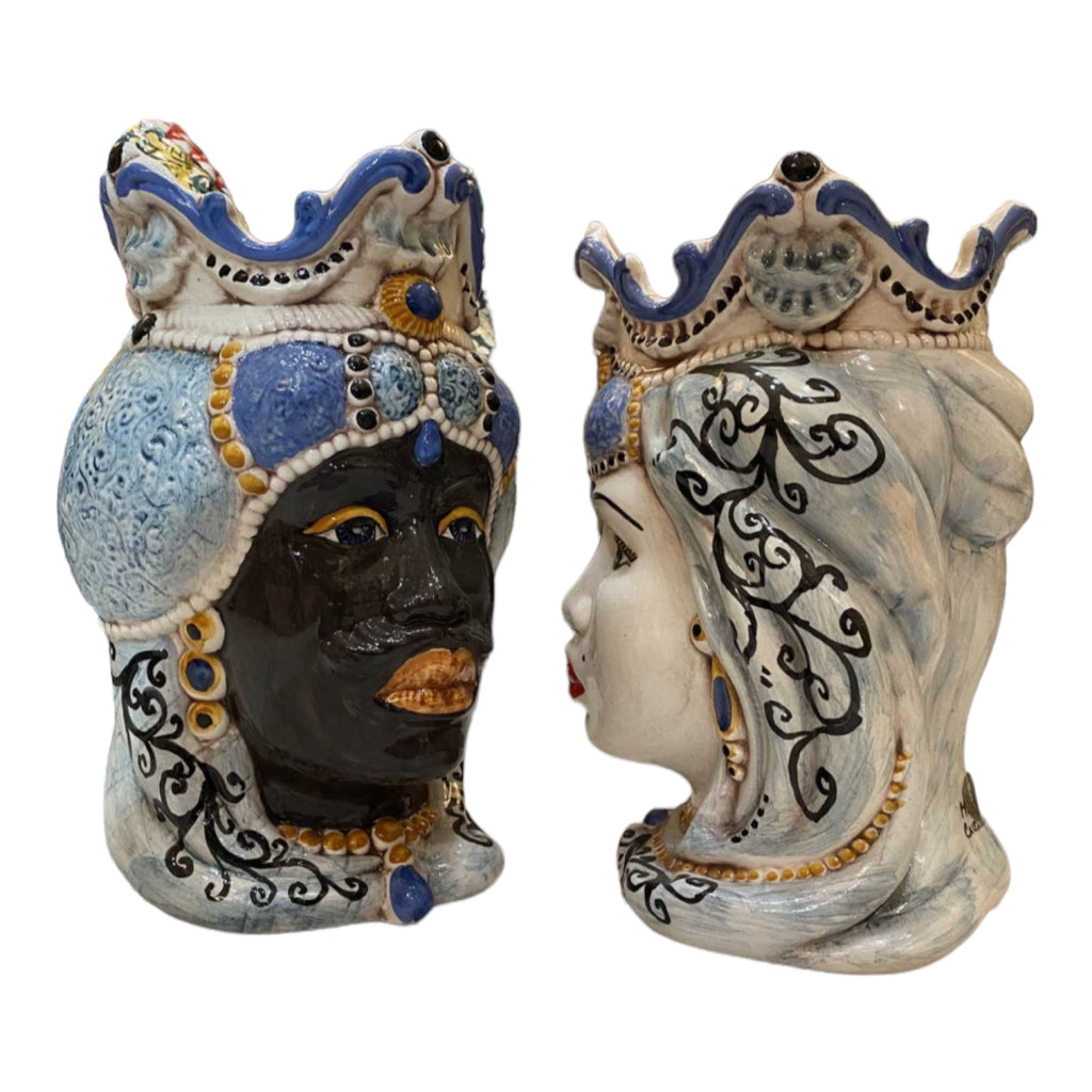 Teste Di Moro Emirs in Caltagirone ceramic, crown and turban, h 25 cm ...