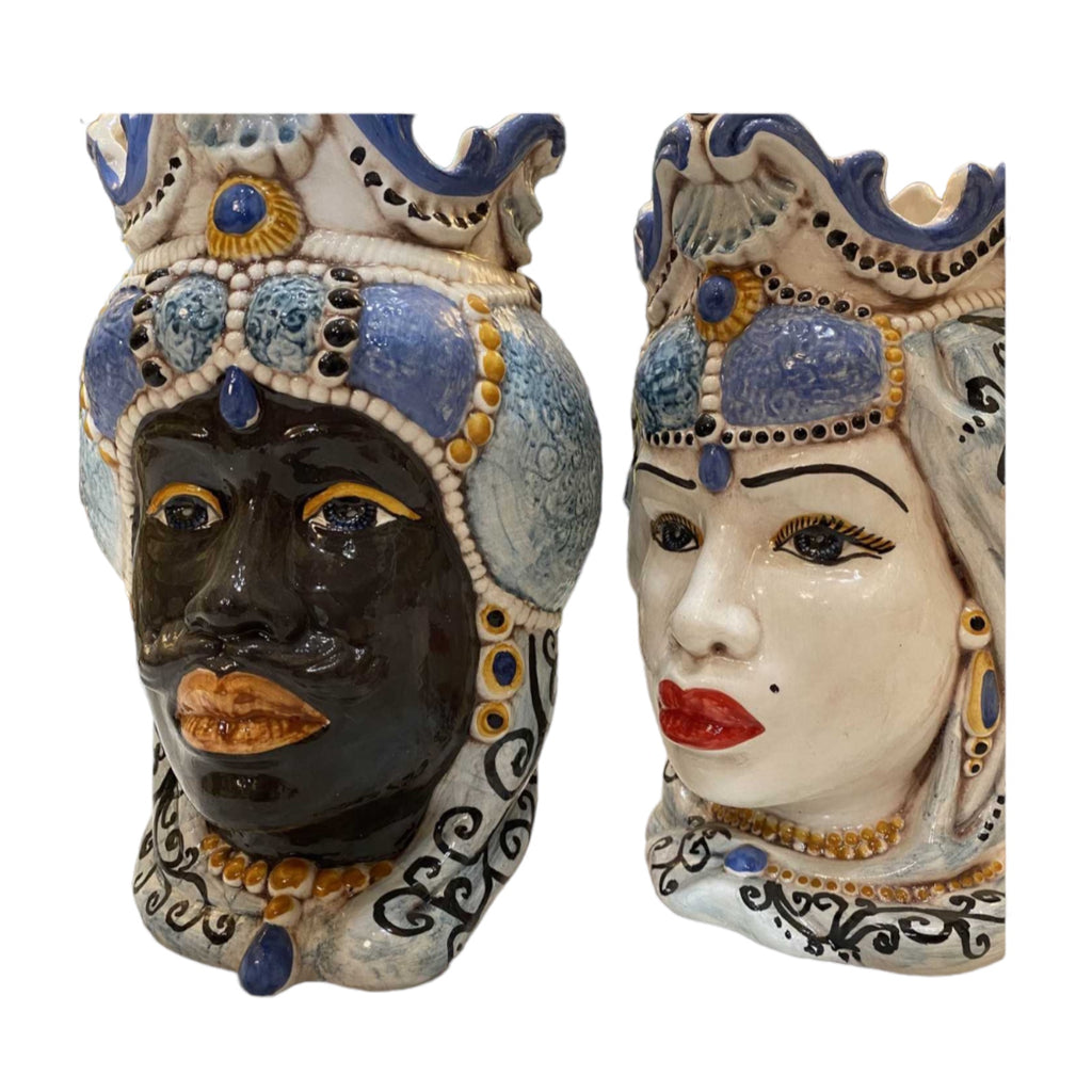 Teste Di Moro Emirs in Caltagirone ceramic, crown and turban, h 25 cm ...