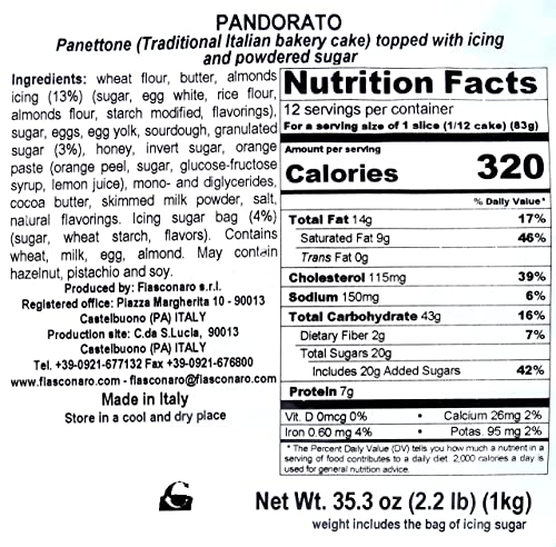 Fiasconaro Pandoro Panettone Traditional Italian Holiday Cake, 1000 g ...